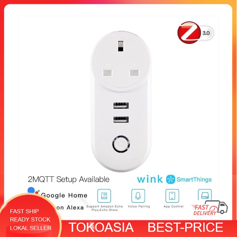 Jual (ZIGBEE) (MOES/TUYA) EU/INDO Plug Dual USB ZigBee 3.0 Wireless Socket Plug 2MQTT Setup ...