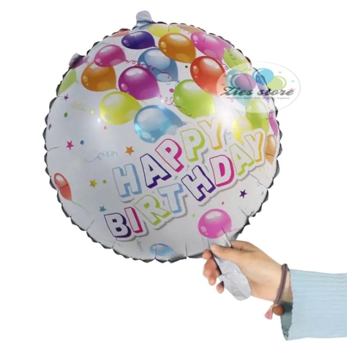 Jual Balon Foil Bulat Happy Birthday / Balon Bulat HBD Motif Balon ...