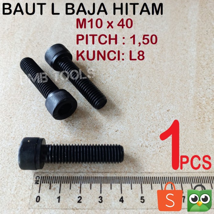 Jual Baut L M10x40 Baja Grade 12.9 Panjang 4cm High Quality Kunci L8 Pitch 1.50 Full Drat M10 ...