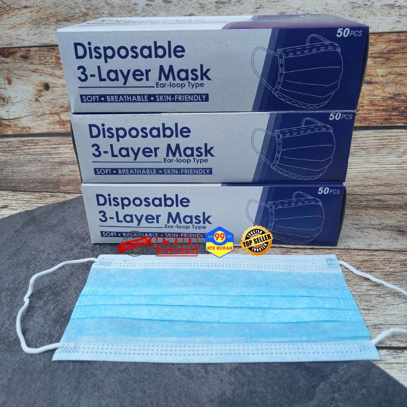 Jual 3-ply Masker EARLOOP BIRU isi 50Pcs/face Mask earloop/Masker Murah ...