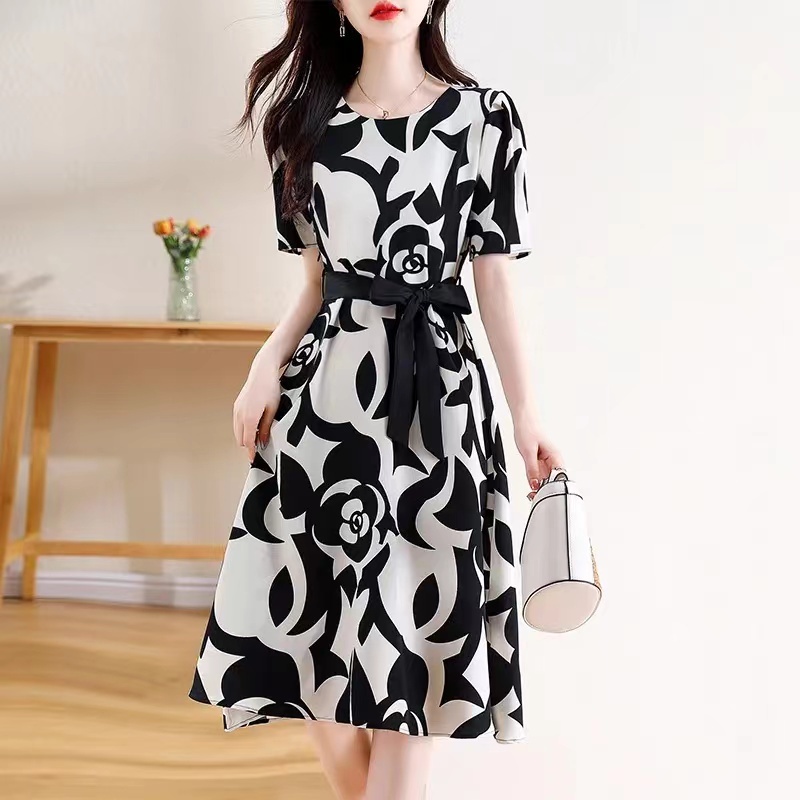 Jual FANMU Gaun sifon tipis bermotif gaya Korea baru/long dress ...