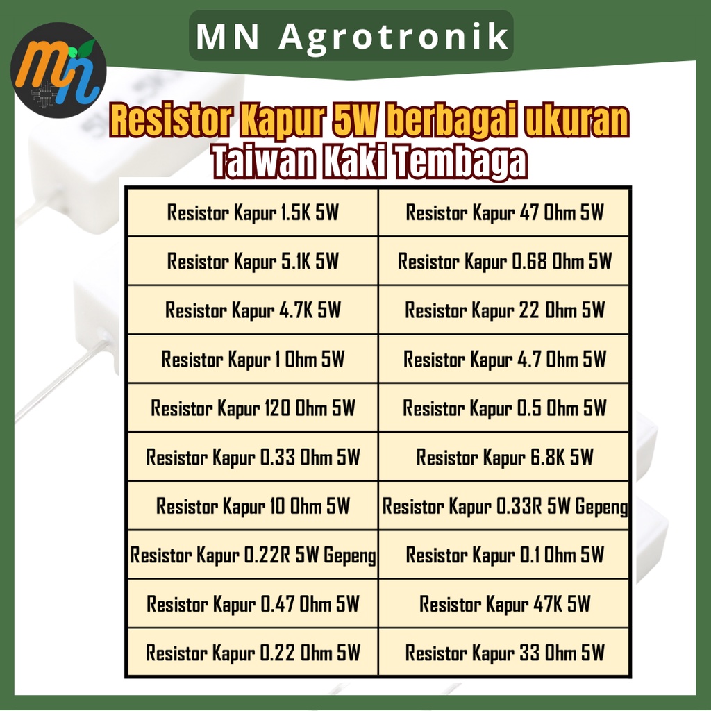 Jual Resistor Kapur 5W Taiwan Kaki Tembaga | Shopee Indonesia