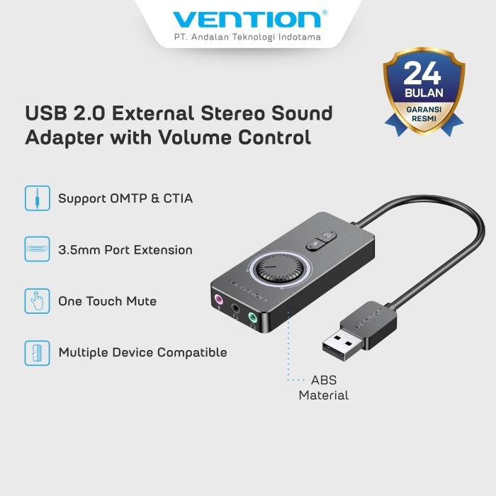 Jual Vention USB Sound Card External Stereo Sound Adapter With Volume Control - CDR | Shopee ...
