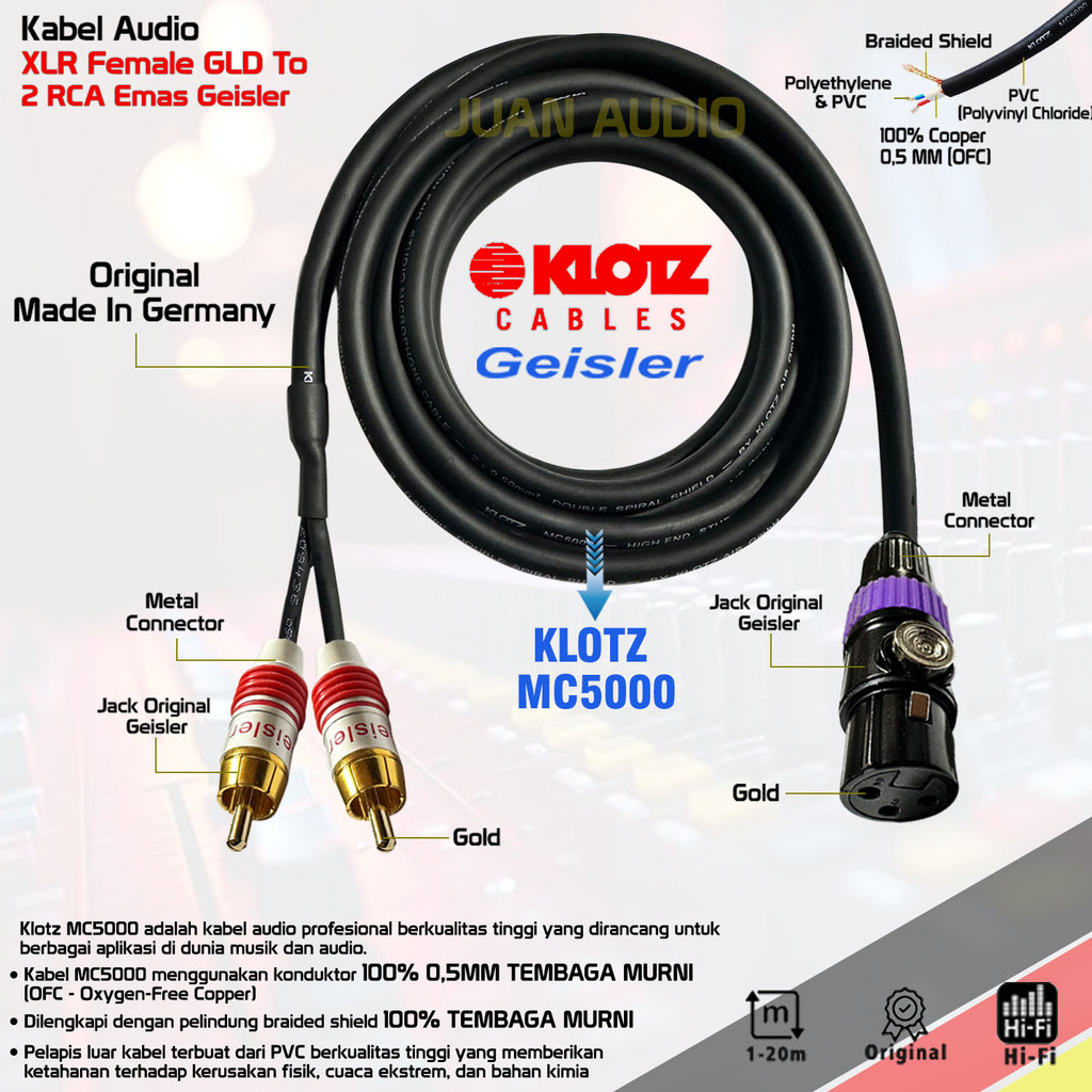 Jual Kabel Audio Profesional KLOTZ MC5000 ORIGINAL Canon XLR Female GLD ...