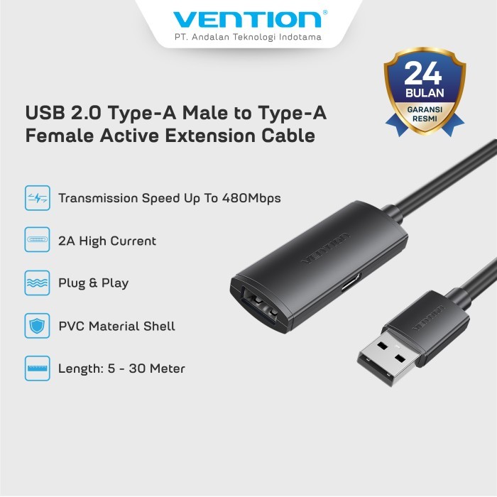 Jual Vention Kabel Active Extension Cable USB A 2.0 Male to Female ...