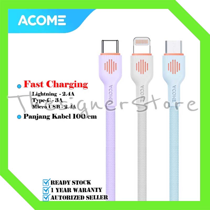 Jual ACOME Kabel Data Fast Charging Lightning Type C Micro USB 1 Meter ...