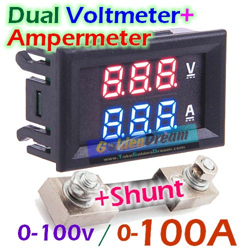 Jual Combo 100A 100V Amperemeter Voltmeter + Shunt Digital Dual Amp ...