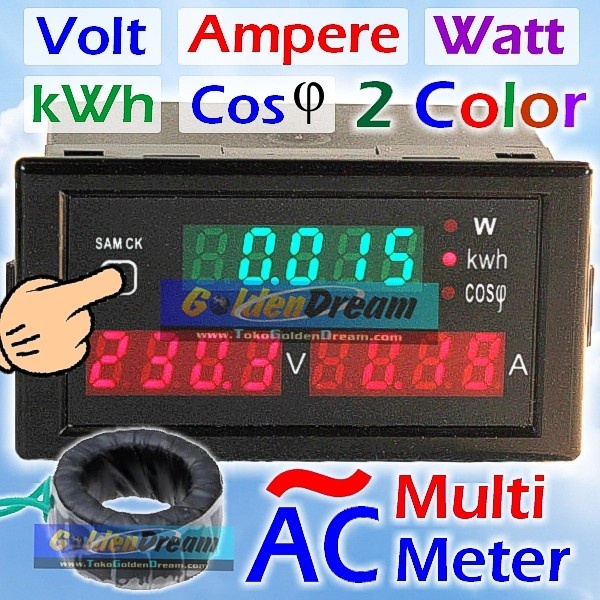 Jual AC Multi Meter Volt Ampere Watt kWh Cos Phi 2 Color Panel Display ...