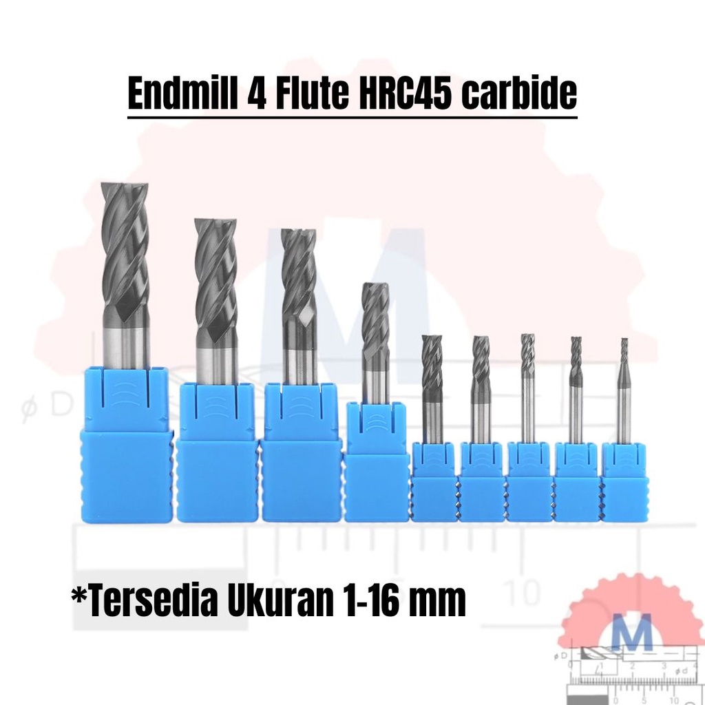 Jual Endmill 1mm 2mm 3mm 4mm 5mm 6mm 8mm 10mm 12mm 4F HRC45 End mill tungsten carbide 4 flute ...
