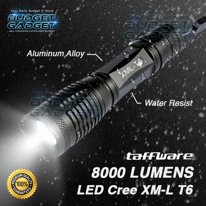Jual Taffware Aluminium Senter LED Tactical Zoom Cree XM-L T6 8000 ...