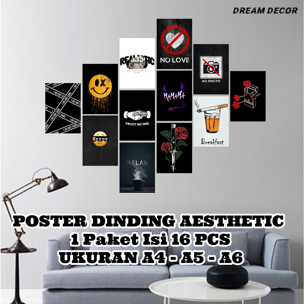 Jual Isi 16 PCS Poster Dinding Kamar Cowok Keren No Love Ukuran A4 A5 ...