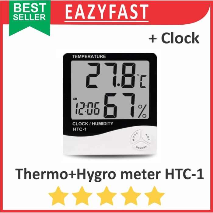 Jual Digital Thermometer Hygro Humidity HTC-1 Suhu Ruangan Jam Dinding ...
