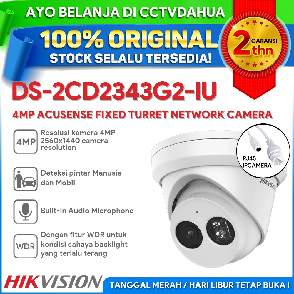 Jual HIKVISION DS-2CD2343G2-IU 4MP ACUSENSE FIXED TURRET NETWORK CAMERA | Shopee Indonesia