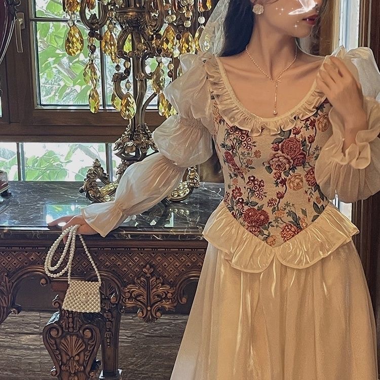 Jual Dress casual wanita dress Musim Semi Baru Retro Gaya Leher Bulat ...