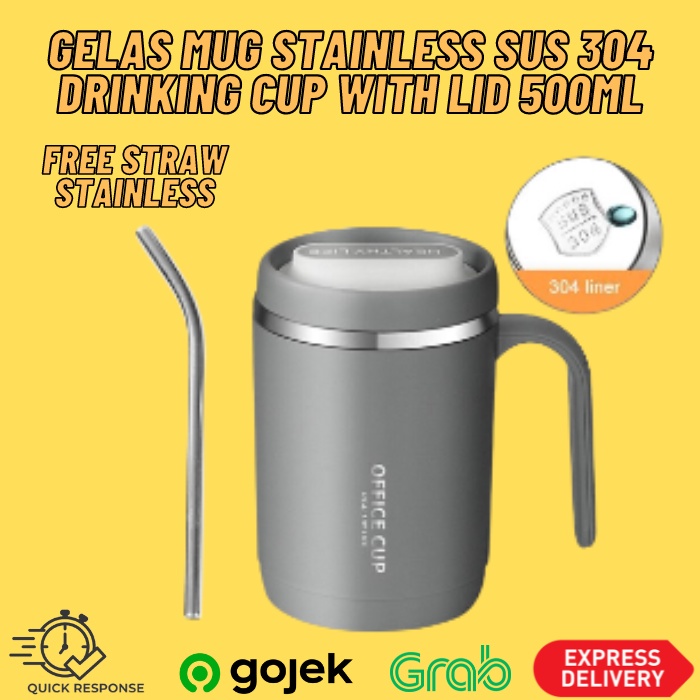 Jual Tumbler Gelas Mug SUS 304 Lid 500ml Free Straw Stainless Steel ...