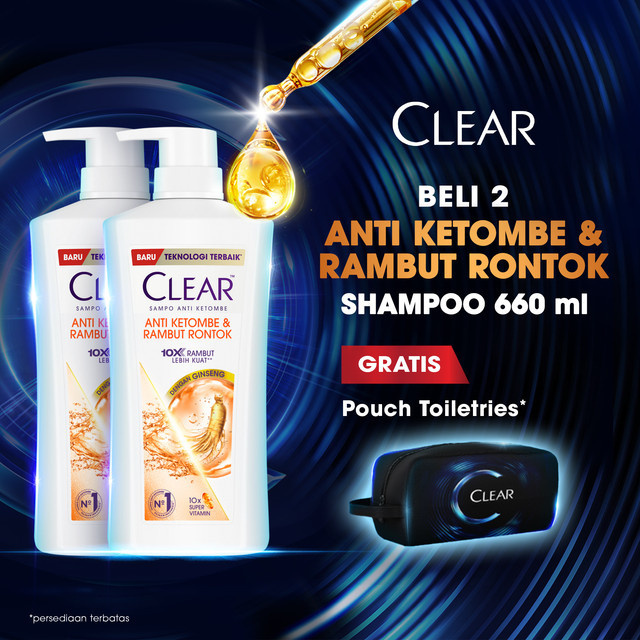 Jual Beli 2 CLEAR Shampoo Anti Ketombe dan Rambut Rontok 660ml GRATIS Clear Pouch Toiletteries ...