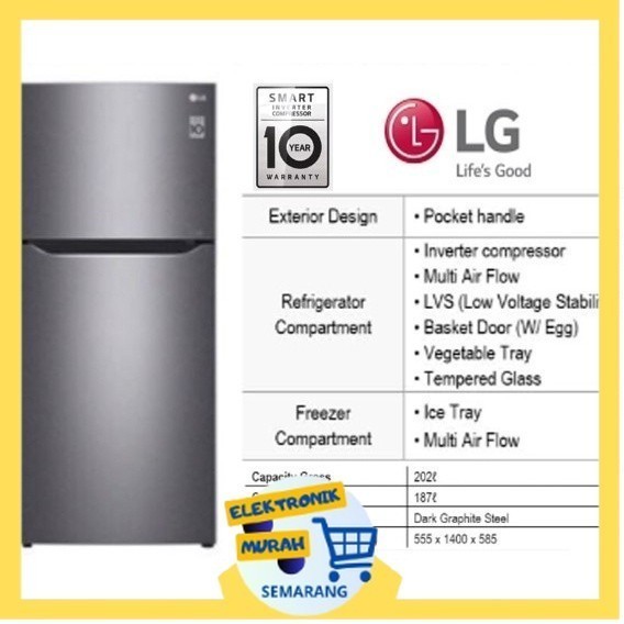 Jual LG Kulkas 2 Pintu 202 Liter Smart Inverter GN-B202SQIB 202SQIB ...