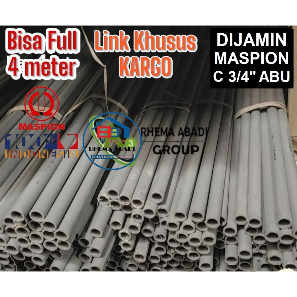Jual RHEMA Pralon PVC Pipa Air MASPION C Abu 3/4" Inch (26 mm) Paralon ...