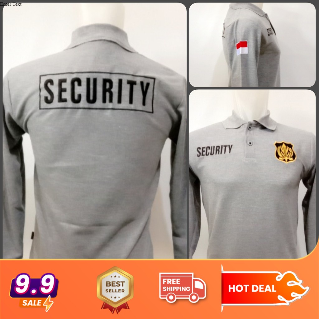 Jual Kaos Baju Kaos Polo Shirt Security Lengan Panjang Abu Logo Kuning ...
