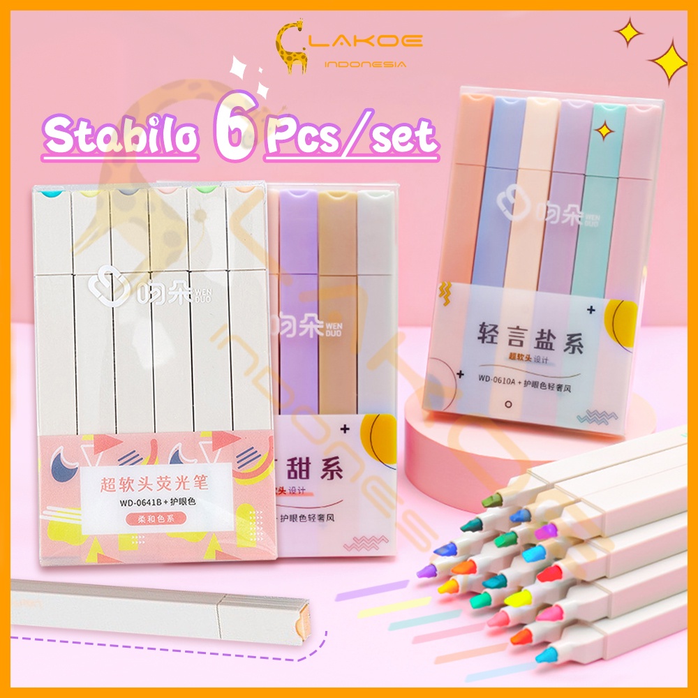 Jual Lakoe 6PCS stabillo warna/Stabillo Highliter set/Multicolor pena ...