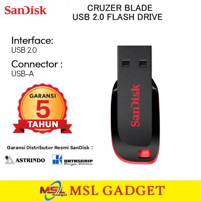 Jual SanDisk Cruzer Blade USB Flash Drive Flashdisk 32GB 64GB 128GB ...