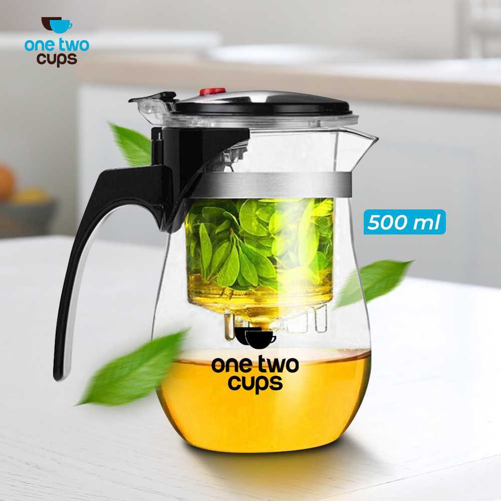Jual One Two Cups Teko Kaca Teh Tea Maker Pitcher dengan Saringan 500ml | Shopee Indonesia