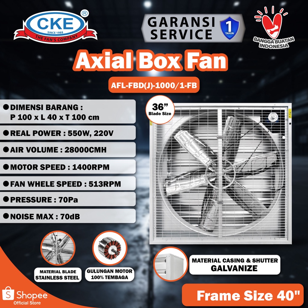 Jual BOX FAN LOW NOISE CKE 36INCH 220V 550W EXHAUST KANDANG AYAM/Kipas ...