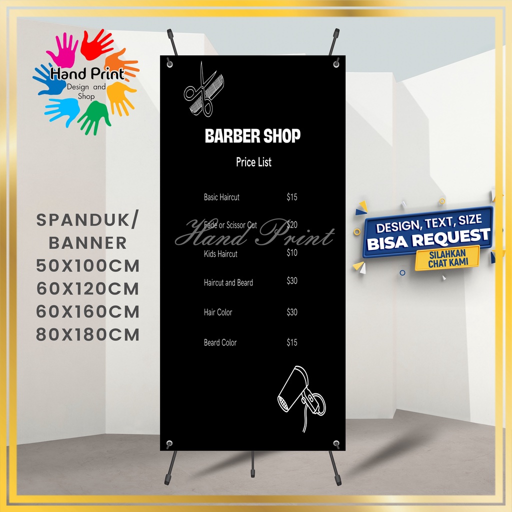 Jual SPANDUK / BANNER / MMT Barbershop Pangkas Rambut Hair Studio Mural ...