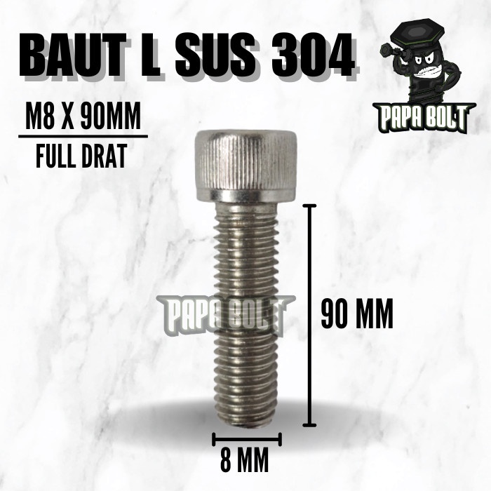 Jual Baut L Stainless SS 304 Hex Socket Head Cap Screw M8X90 / 8X90 ...
