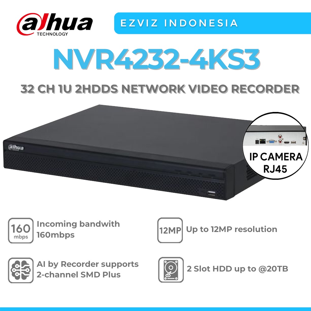 Jual DAHUA NVR4232-4KS3 32 CH 1U NVR UP TO 12MP 2HDD SLOT UPTO 20TB ...