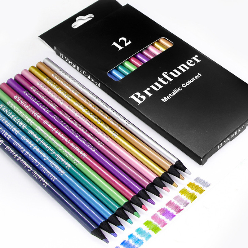 Jual 12 Colors Metallic Colored Pencil Back to School Color Pencil Set ...