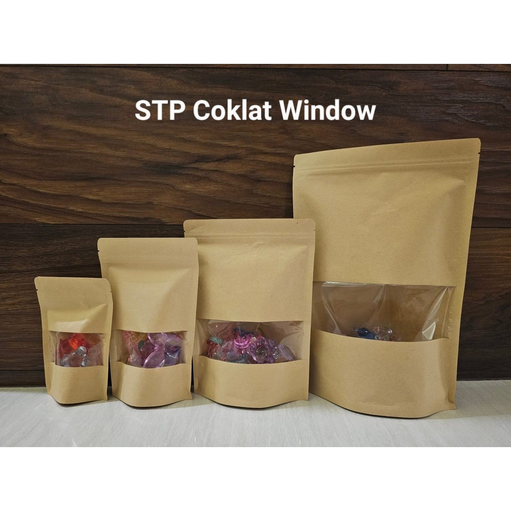 Jual Standing Pouch Coklat Window 16 x 22 + 8 Isi 10 Pcs | Shopee Indonesia