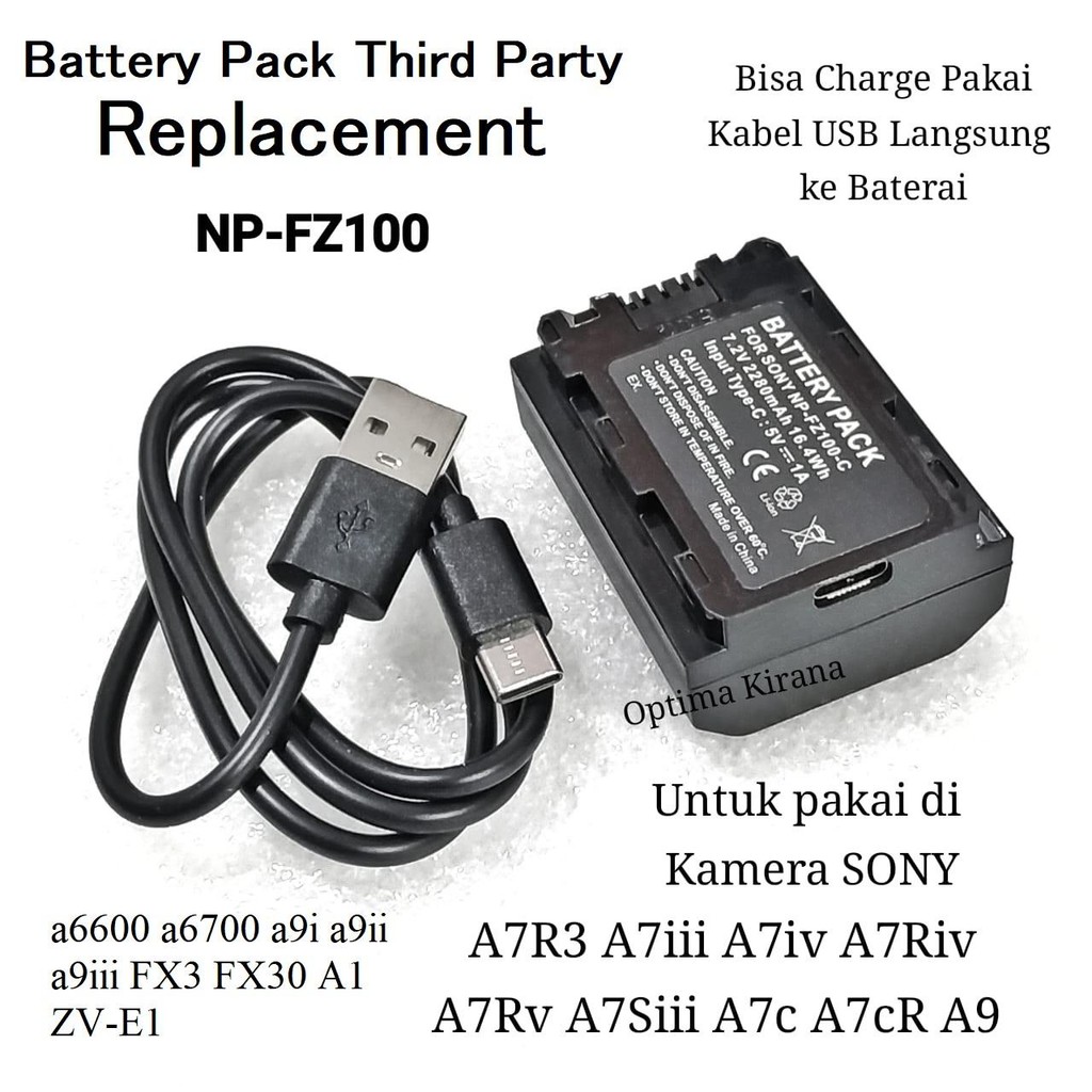 Jual Replacement 3rd Party NP-FZ100 USB C Direct Charge Port via USB ...