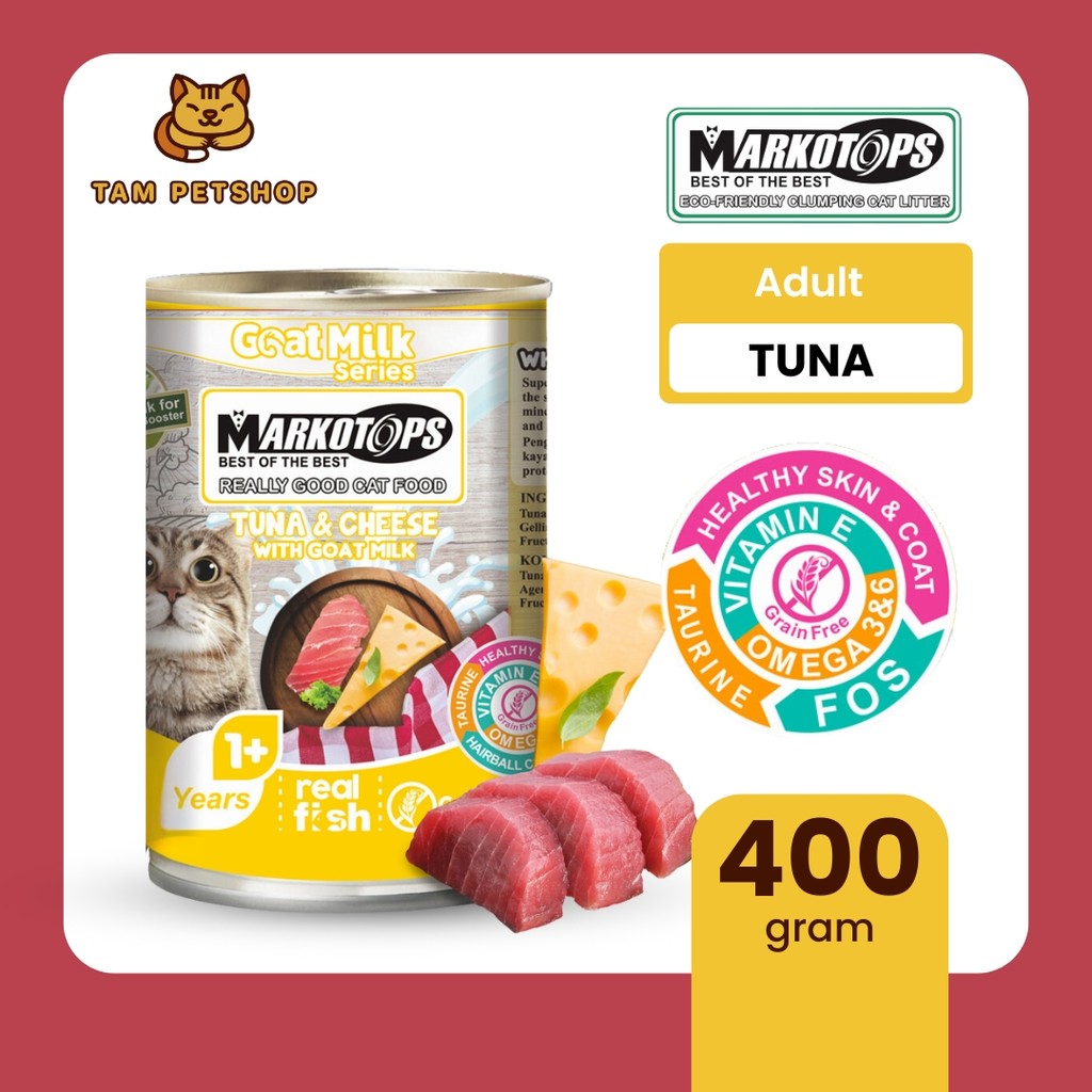 Jual Markotops Makanan Basah Kucing Kaleng Tuna Cheese Goat Milk 400gr ...