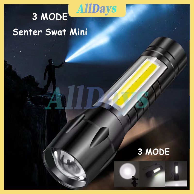 Jual 3 Mode Senter Swat Mini Zoom Senter Police LED COB Lampu ...