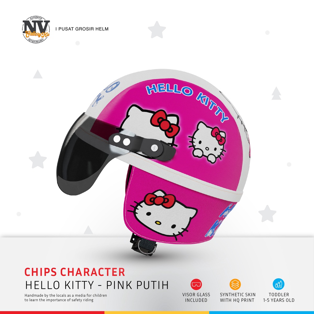 Jual HELM ANAK LUCU MOTIF HELLO KITTY PINK PUTIH KULIT PREMIUM USIA 1 2 ...