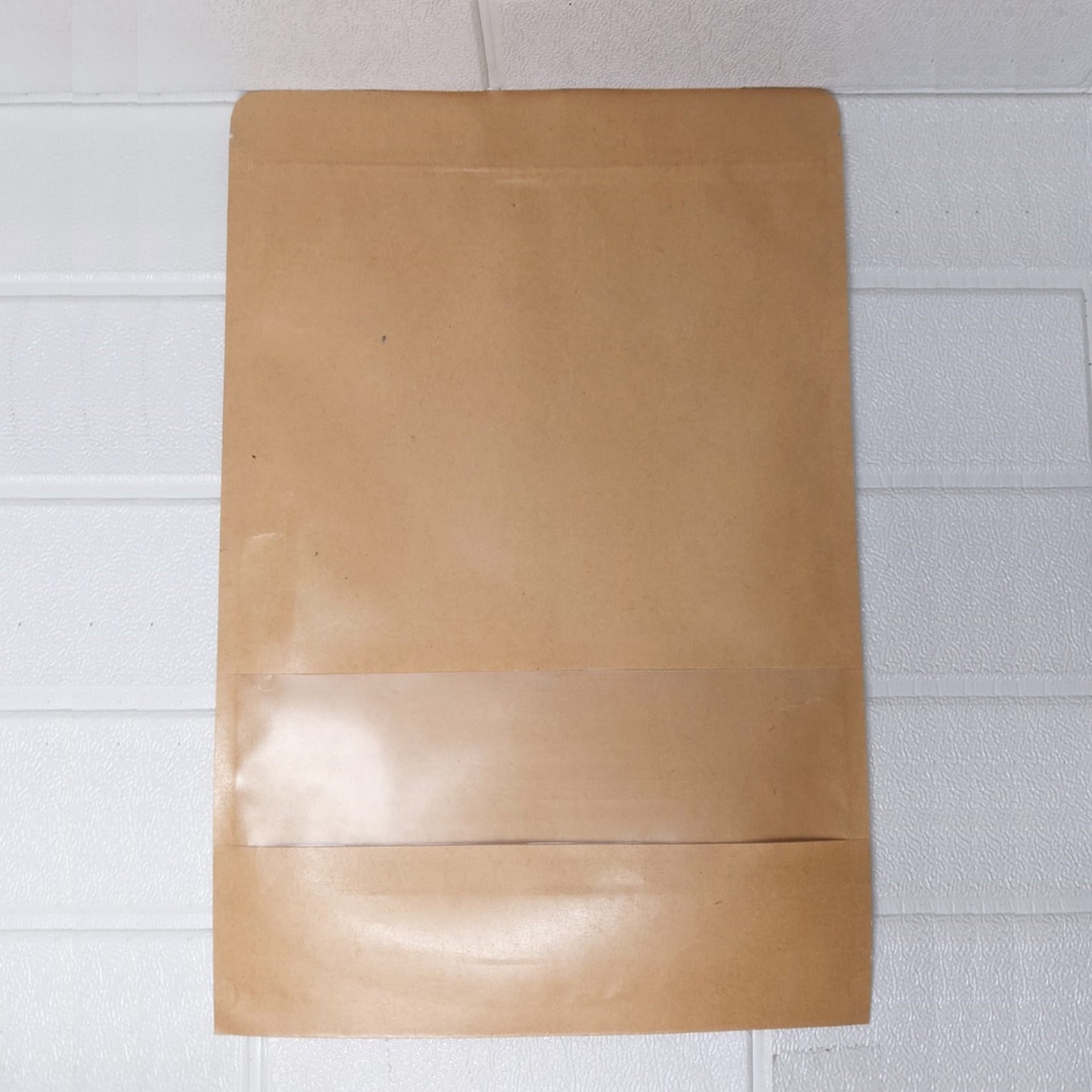 Jual INDOMINI STANDING POUCH KRAFT PAPER COKLAT WINDOW / PLASTIK KLIP ...