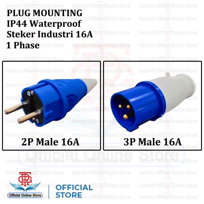 Jual Steker Industri Industrial Plug Mounting Male 1 Phase Waterproof ...