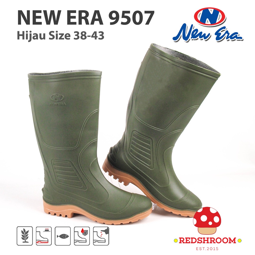Jual Sepatu Boot Tinggi New Era 9507 Hijau Boots Karet Lokal Anti Air ...