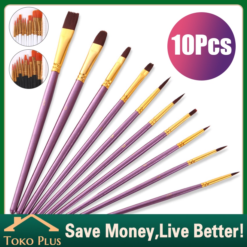 Jual 10pcs Brush Set Acrylic / Set Kuas Lukis Cat Akrilik Air Poster ...