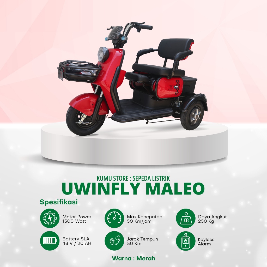 Jual Uwinfly New Maleo Sepeda Motor Listrik 3 Roda Merah Garansi ...