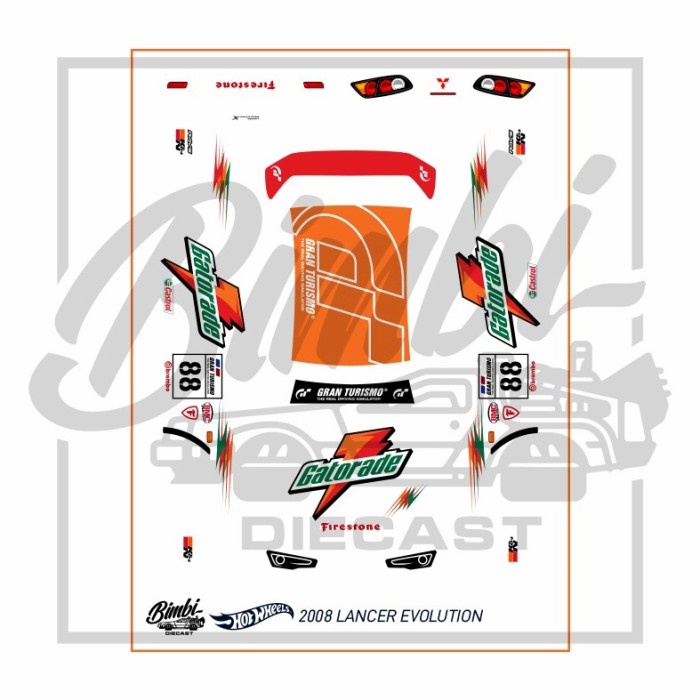 Jual Decal Scala 64 Stiker HW Lancer Evolution 2008 Gatorade Custom ...