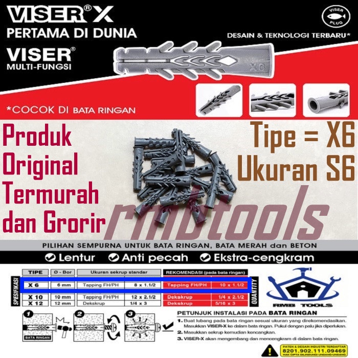 Jual [1Dus] Viser X6 Nylon WAll Plug Tembok Dinding Untuk Bata Ringan ...