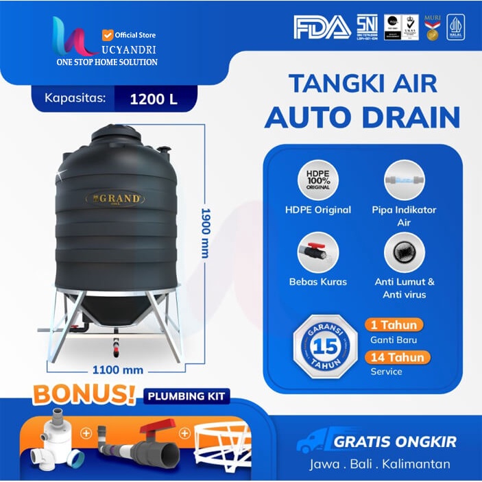 Jual Tangki Air Grand Tandon Air Auto Drain TMD 1200 Liter Bebas Kuras ...
