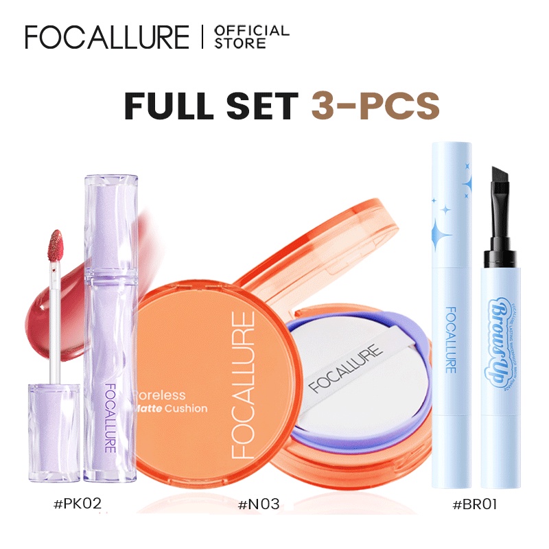 Jual FOCALLURE 3pcs Makeup Set Include BB Cushion Lip Tint Eyebrow ...