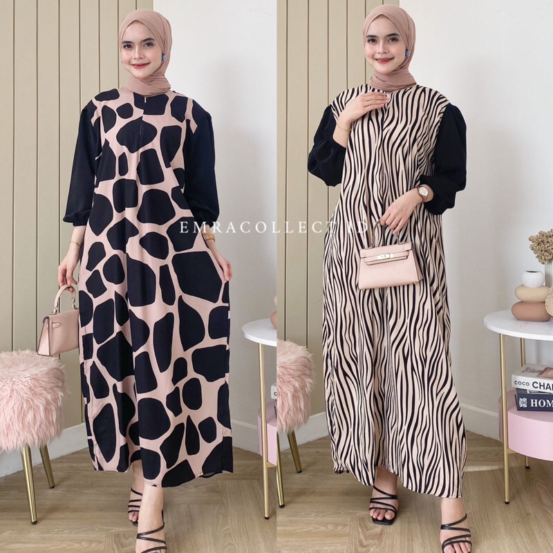 Jual HELWA DRESS KOMBINASI RAYON MOTIF PREMIUM MIX CRINKLE JUMBO PB 135 DASTER LONG lengan ¾ ...