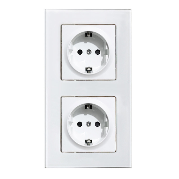 Jual Vertical EU Schuko Socket Wallpad White Crystal Glass Panel 110V ...