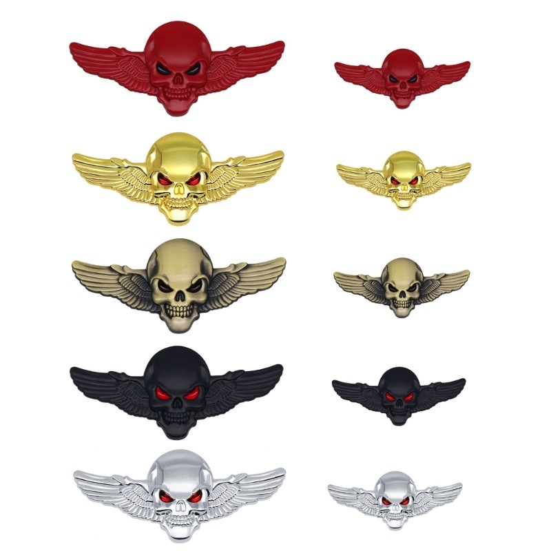 Jual 3D Skeleton Skull Wing Emblems Metal Badge Car Badge Sticker Car ...