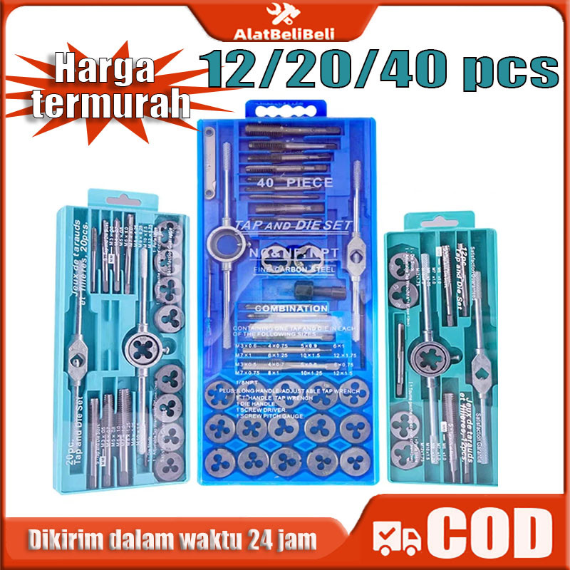 Jual 12/20/40 pcs Tap Die Set Alat Snai dan Tap Ulir Baut Senai Die ...