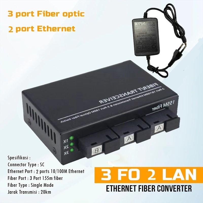 Jual 3F2E Fiber Optik Media Converter Single Mode 2 Rj45 Dan 3 Sc Port ...